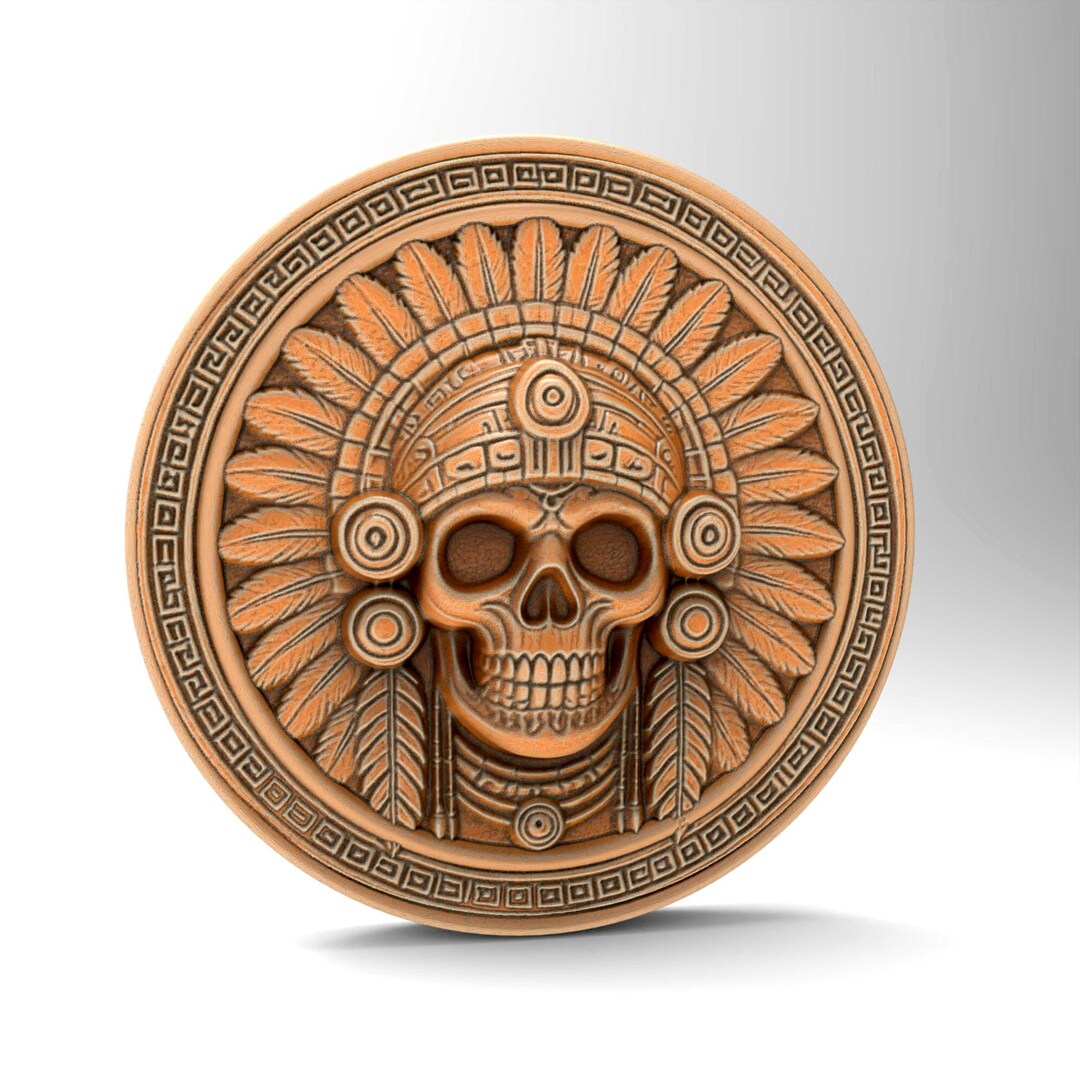 Aztec Skull Chief 3D STL Model for CNC and 3D Printing - High Detail ...