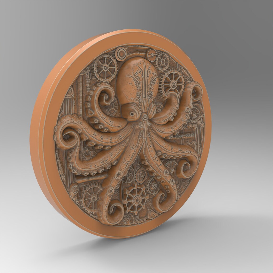 Steampunk Octopus Plaque 3D Model for CNC and 3D Printing - Detailed ...