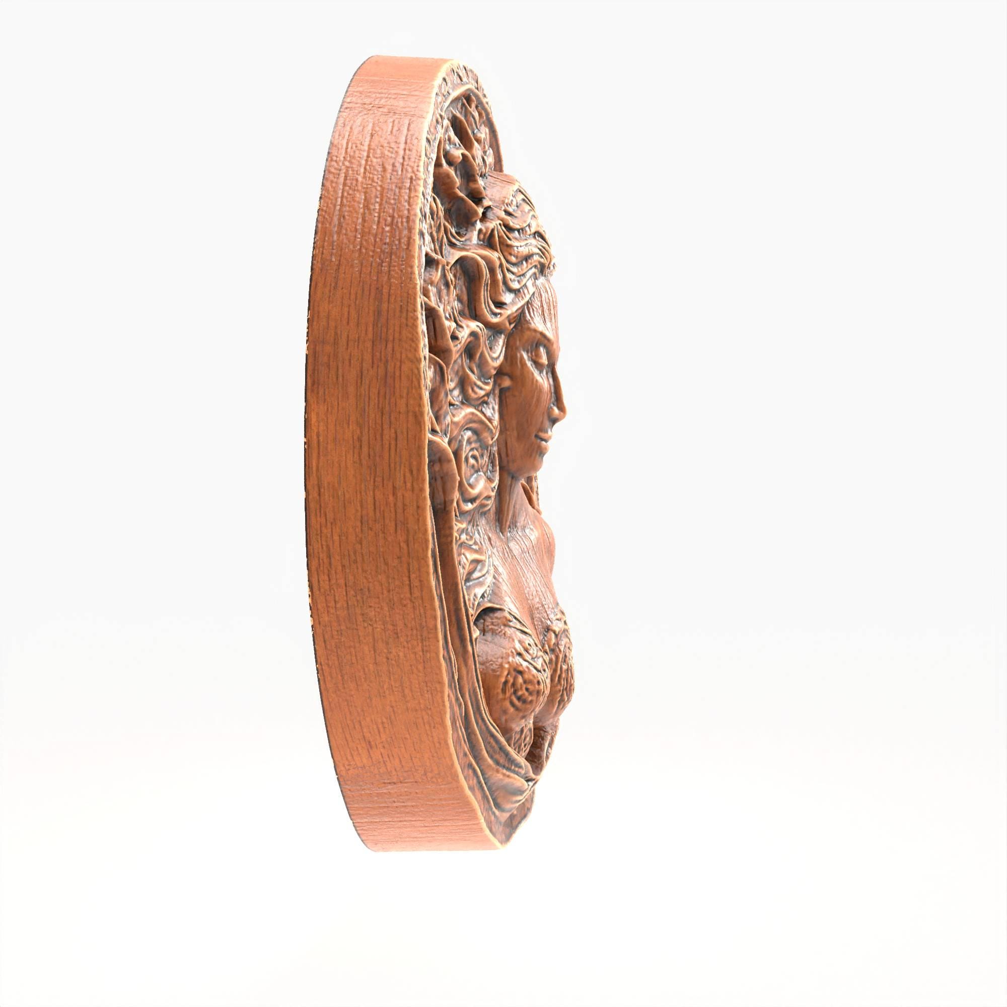 Forest Green Lady Leaf Goddess Woman Round Medallion STL File for CNC ...