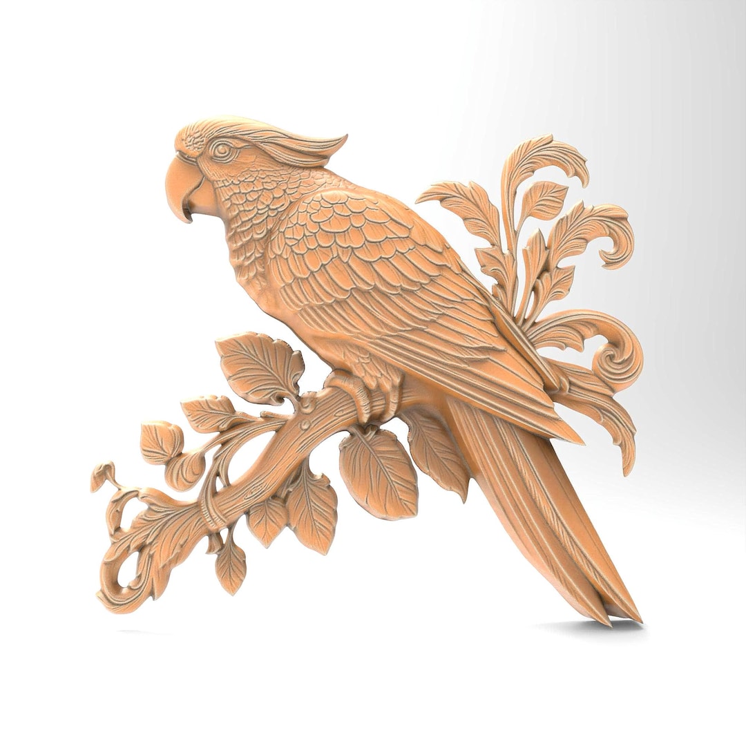 Parrot on Branch Floral Wall Art Plaque STL File Animal 3D Model for ...