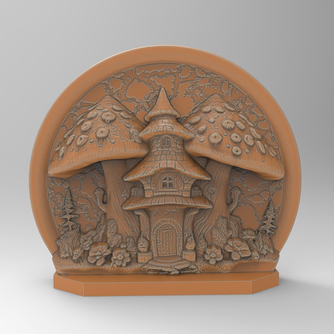 3D Printable Fairy Mushroom House With Base STL File for CNC Router ...