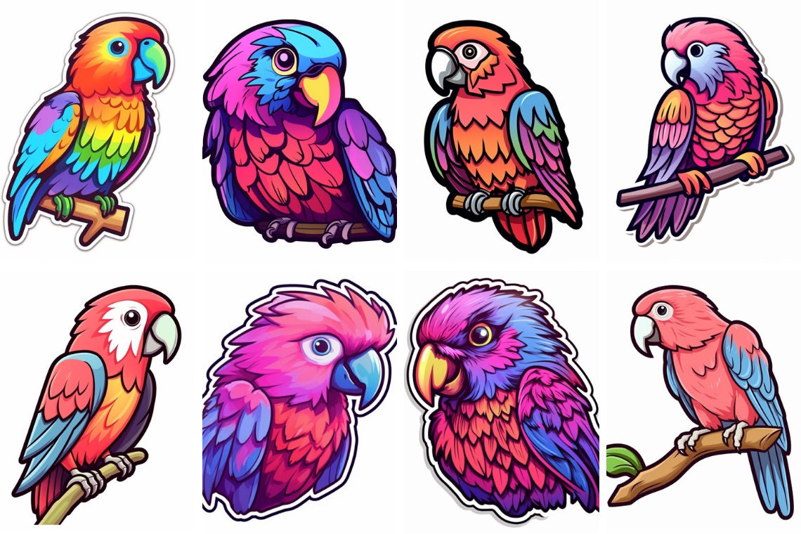 28 Parrot Stickers, NO BACKGROUND High Quality 400 Dpi PNG, for Kid ...