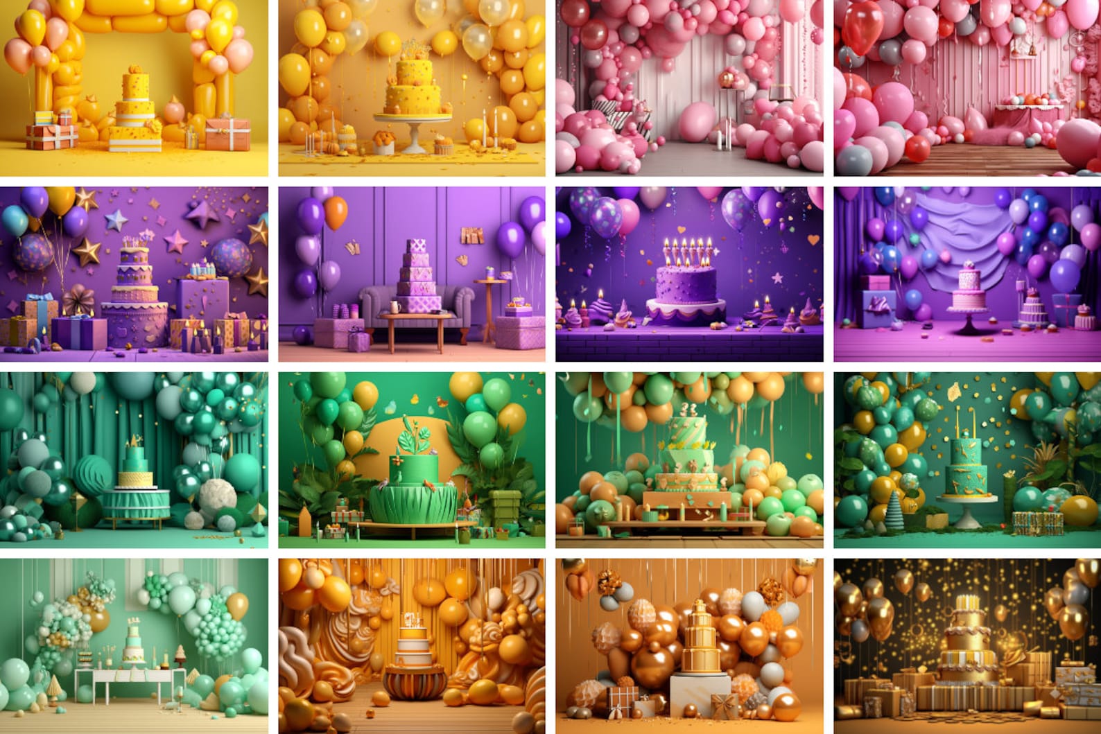 48 Birthday Cake Digital Backdrops, Bundle Valentine Backdrop Overlays ...