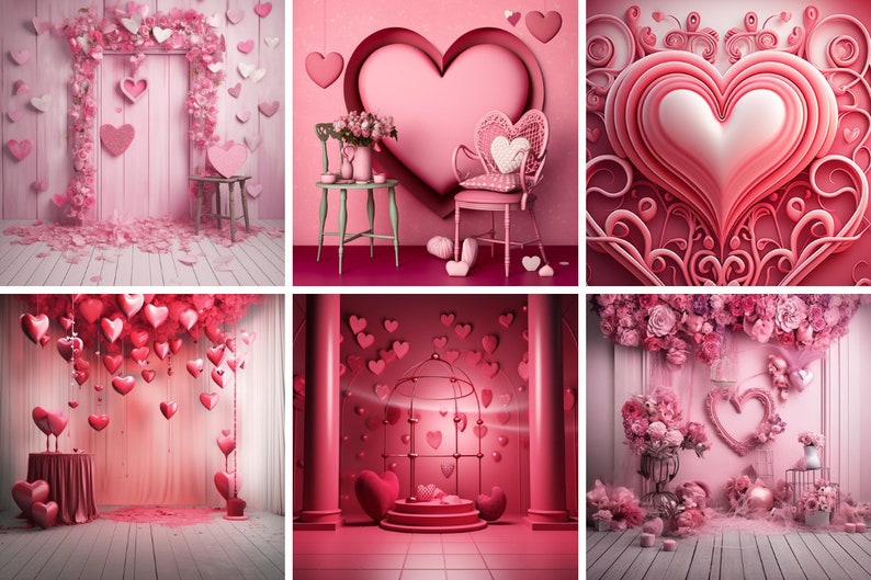 20 PINK Digital Backdrops, Bundle Floral Valentine Backdrop Overlays ...