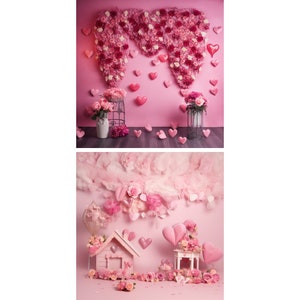 20 PINK Digital Backdrops, Bundle Floral Valentine Backdrop Overlays ...