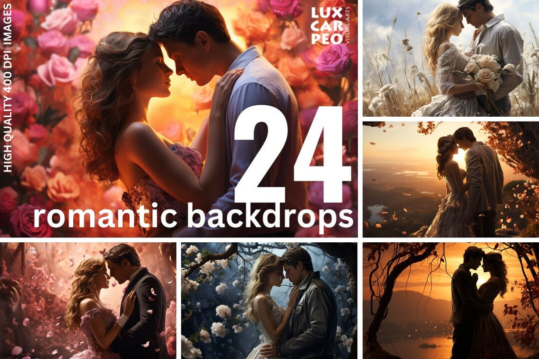 24 Romantic Digital Backdrops, Bundle Floral Valentine Backdrop ...