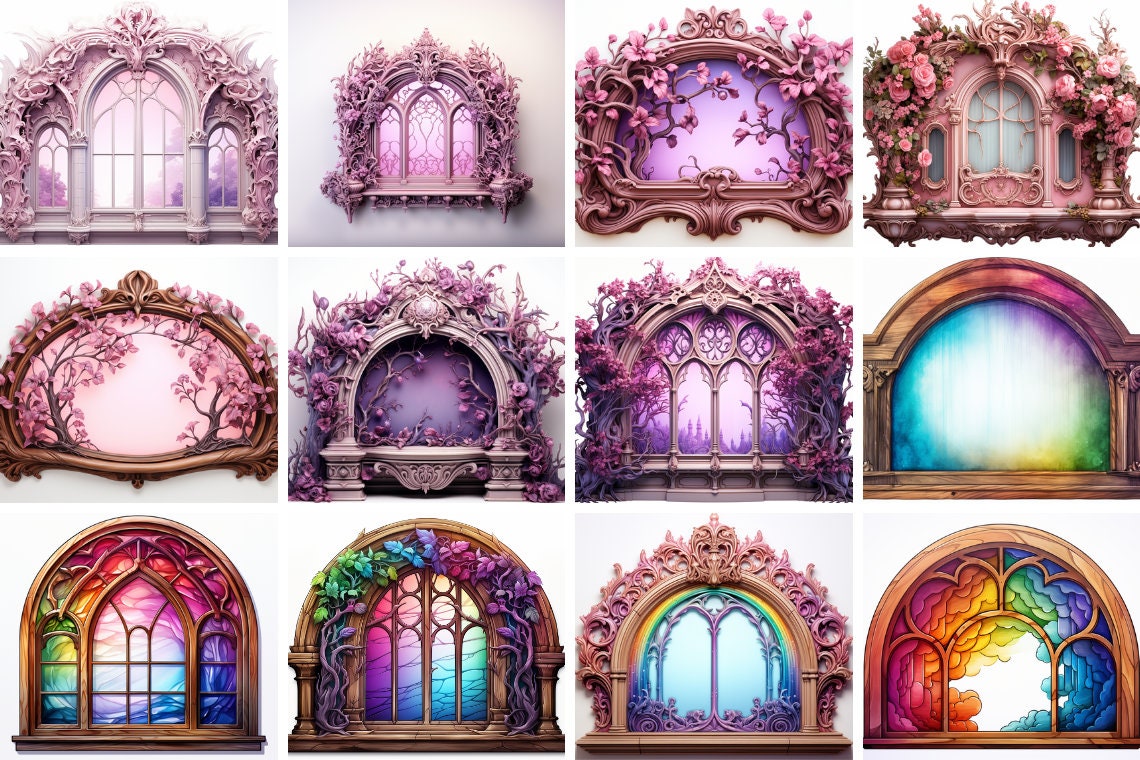 32 Fantasy Windows Digital Backdrops, Bundle Backdrop Overlays, Studio ...