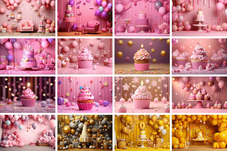 48 Birthday Cake Digital Backdrops, Bundle Valentine Backdrop Overlays ...