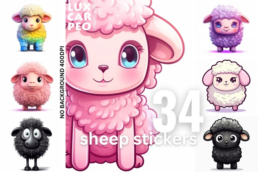 32 Sheep Stickers, NO BACKGROUND High Quality 400 Dpi PNG, for Kid Teen ...