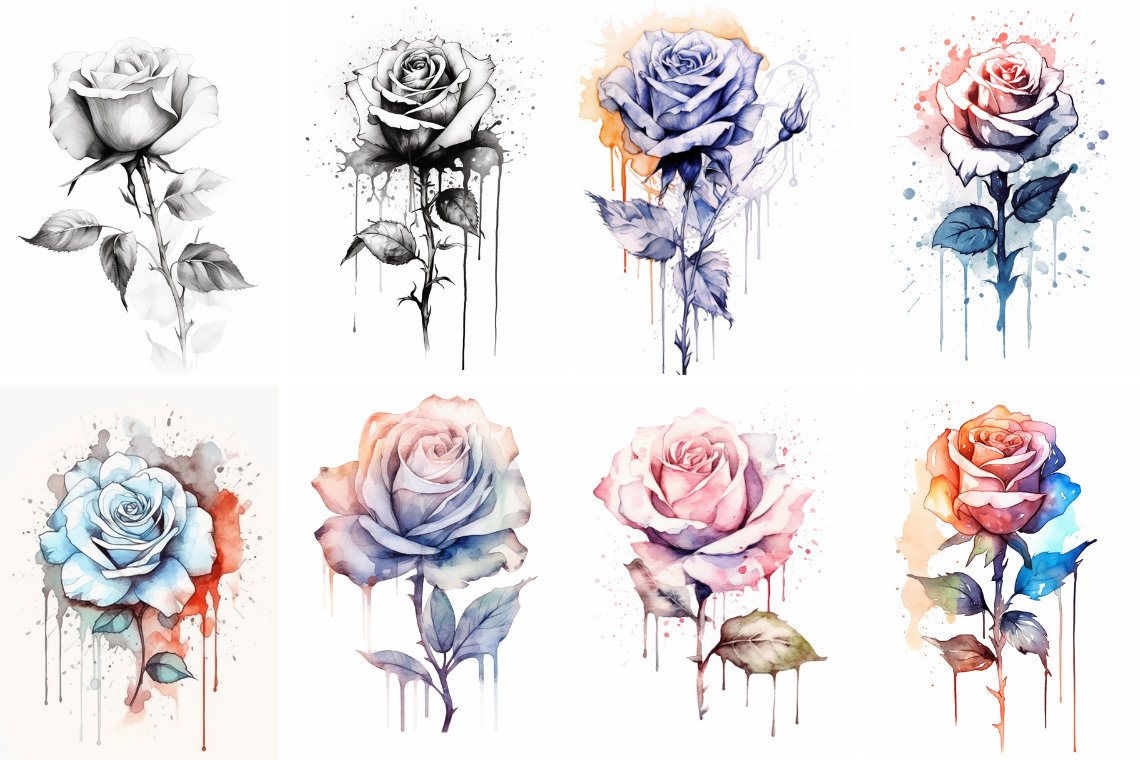 24 Rose Clipart, Funky Roses, Watercolor Roses, PNG 400dpi Files ...