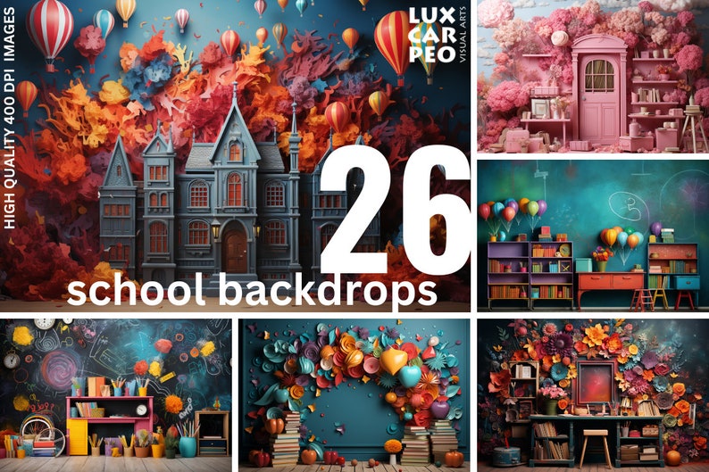 26 Back to School Backdrops, Bundle Floral Valentine Backdrop Overlays, Studio Backdrop Overlays ...