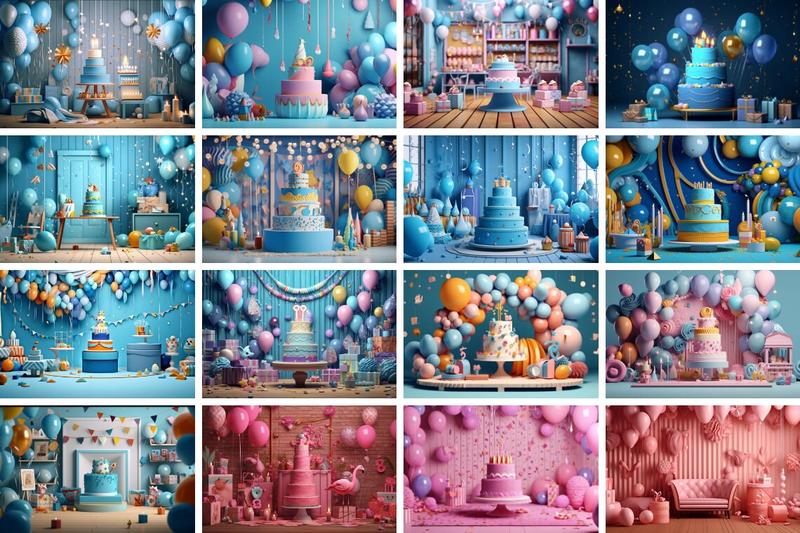 48 Birthday Cake Digital Backdrops, Bundle Valentine Backdrop Overlays ...