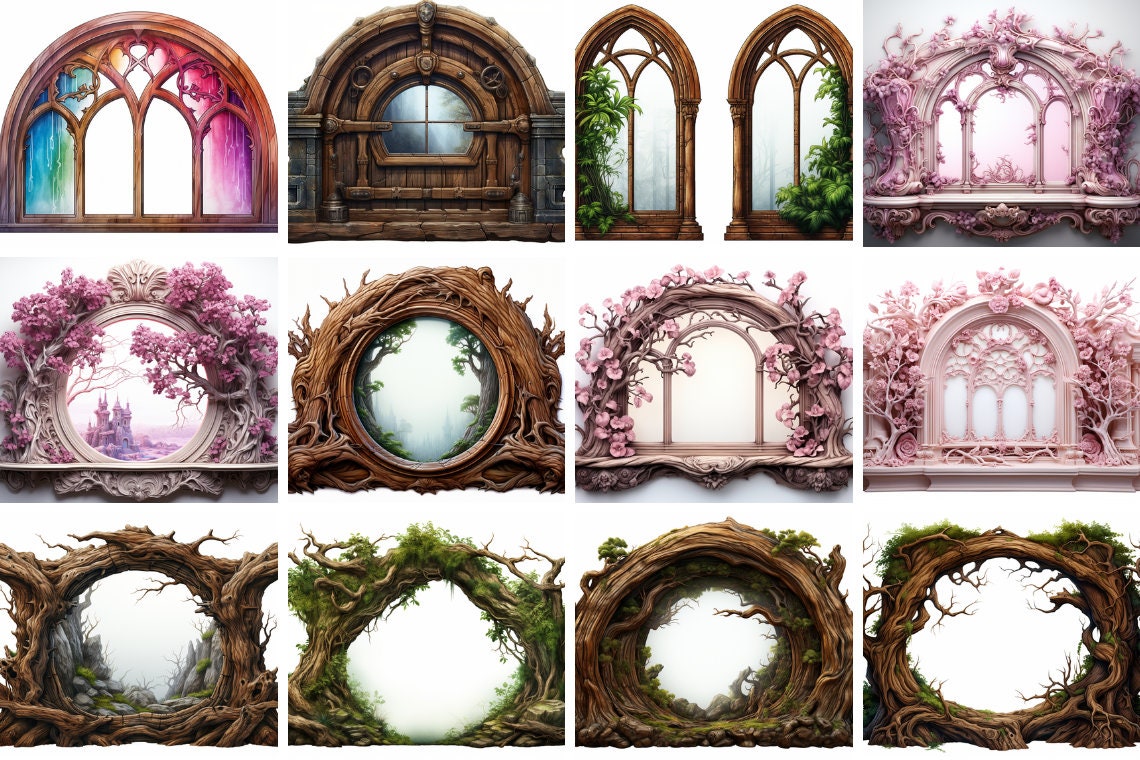 32 Fantasy Windows Digital Backdrops, Bundle Backdrop Overlays, Studio ...