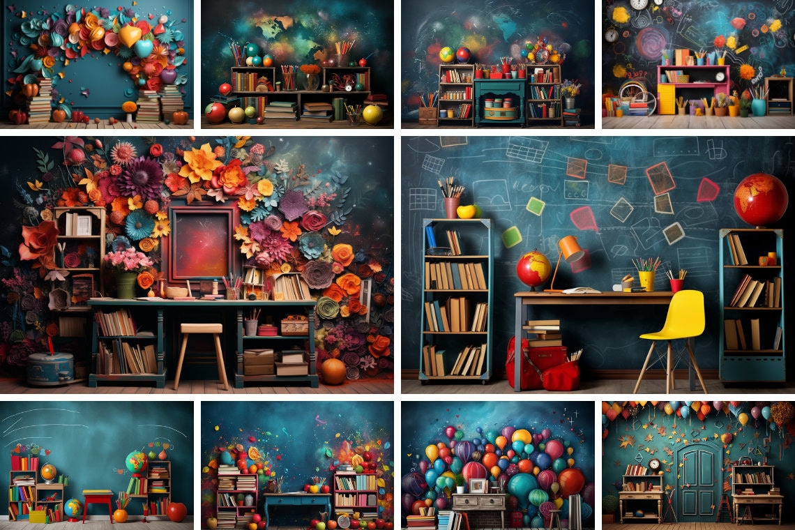 26 Back to School Backdrops, Bundle Floral Valentine Backdrop Overlays ...