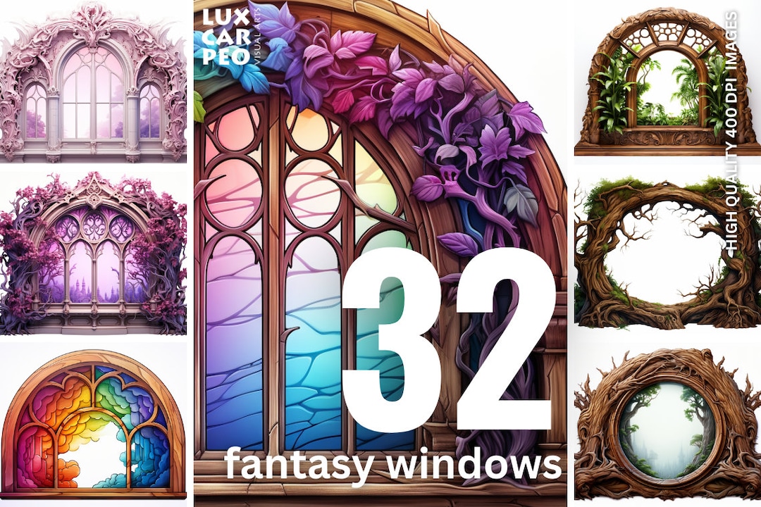 32 Fantasy Windows Digital Backdrops, Bundle Backdrop Overlays, Studio ...