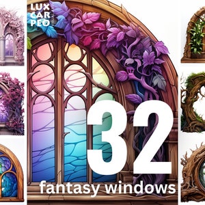32 Fantasy Windows Digital Backdrops, Bundle Backdrop Overlays, Studio ...