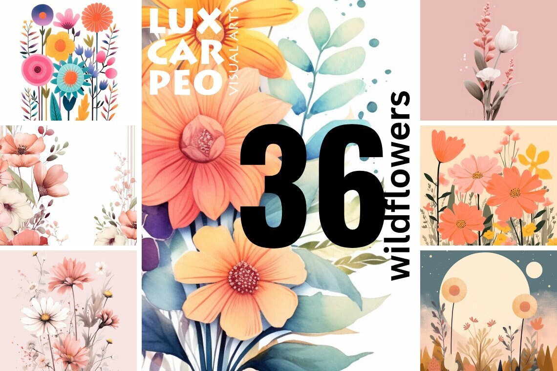 Wildflowers Background Clipart, 36 High Quality 400dpi PNG Files ...