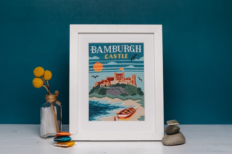 Bamburgh Castle Cross Stitch Kit, Northumberland Modern Cross Stitch ...