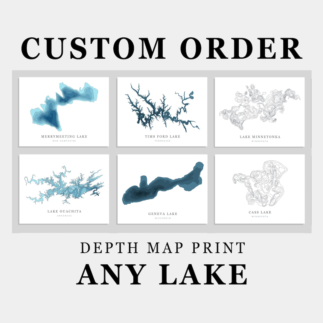 CUSTOM Lake Depth Map Photo Print or Canvas | Modern Minimalist Depth ...