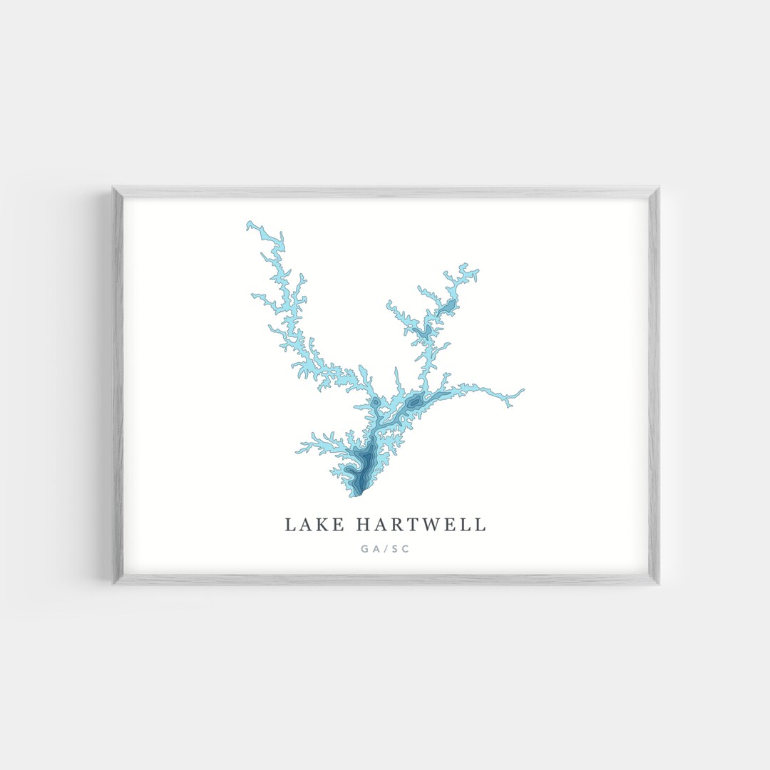 Lake Hartwell PHOTO or CANVAS Print Minimalist Depth Map Art, UNFRAMED ...