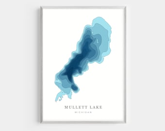 Mullett Lake Michigan Map Shape Silhouette Outline (Instant Download ...