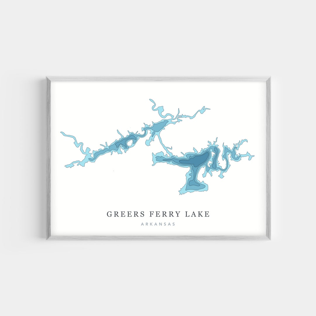 Greers Ferry Lake, Arkansas PHOTO or CANVAS Print Minimalist Depth Map ...