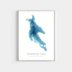 Newfound Lake, New Hampshire PHOTO or CANVAS Print Minimalist Depth Map ...