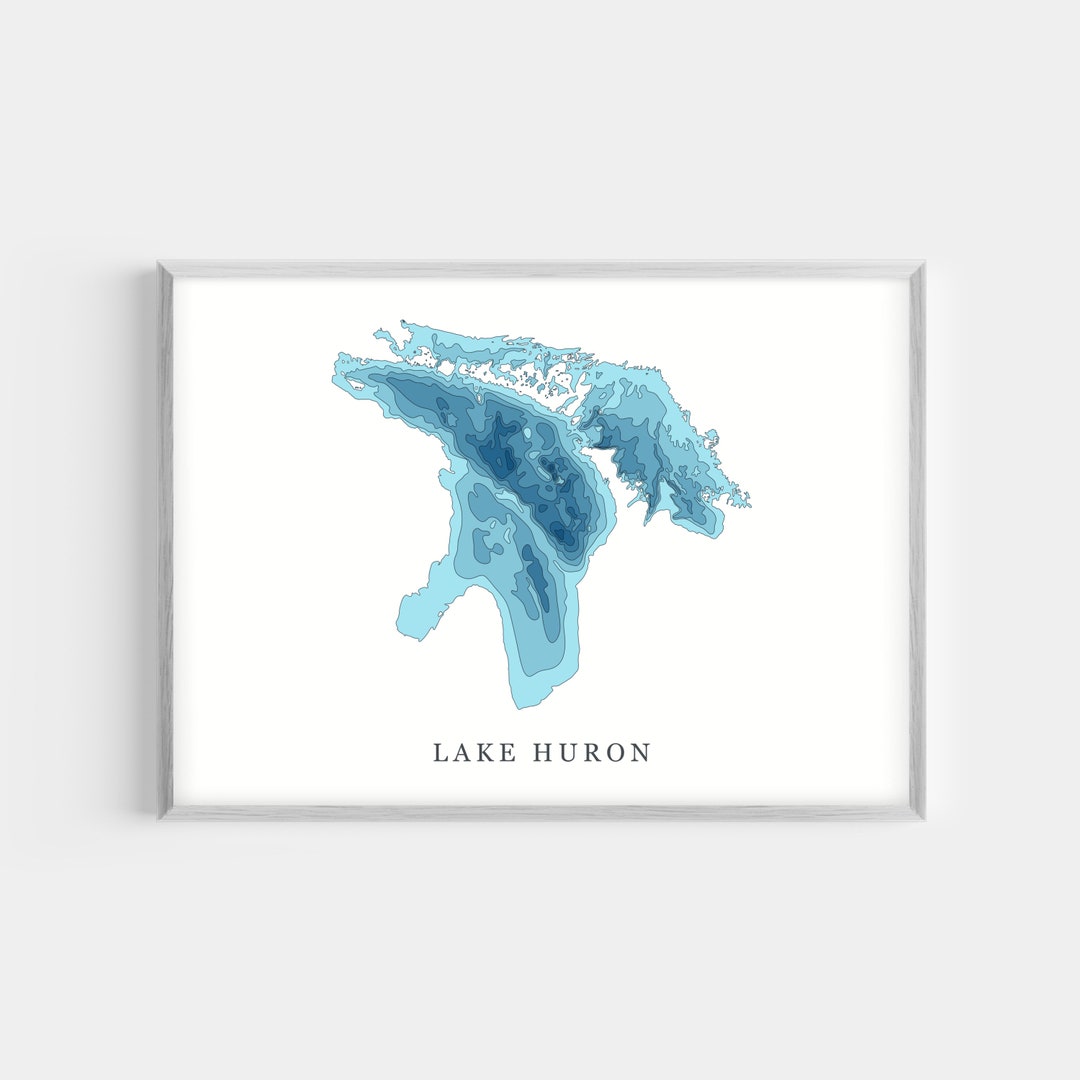 Lake Huron | PHOTO PRINT or CANVAS | Modern Minimalist Depth Map Wall ...