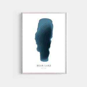 Bear Lake | PHOTO PRINT or CANVAS | Modern Minimalist Depth Map Wall ...
