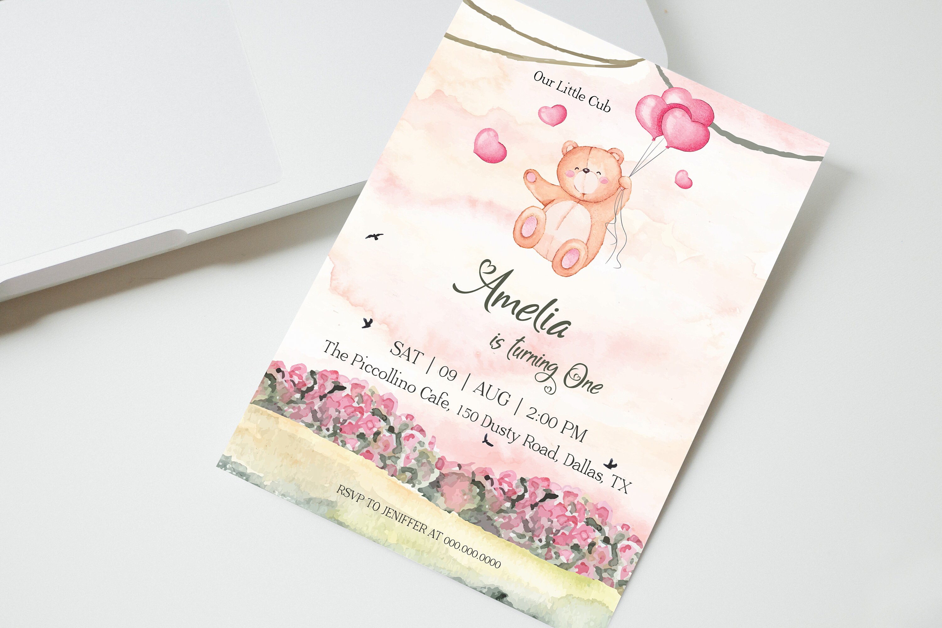 Bear Birthday Invitation Teddy Bear Birthday Invite Girl Bear - Etsy