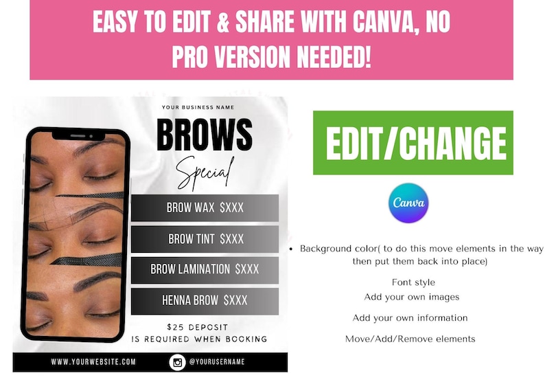 Brow Artist DIY Flyer Template: Lash & Hair Business, Social Media Post ...