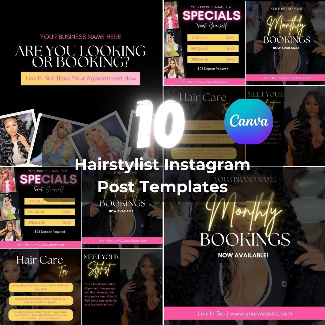 10 Instagram Hair Stylist Post Templates, Hair Stylist Branding, Social ...