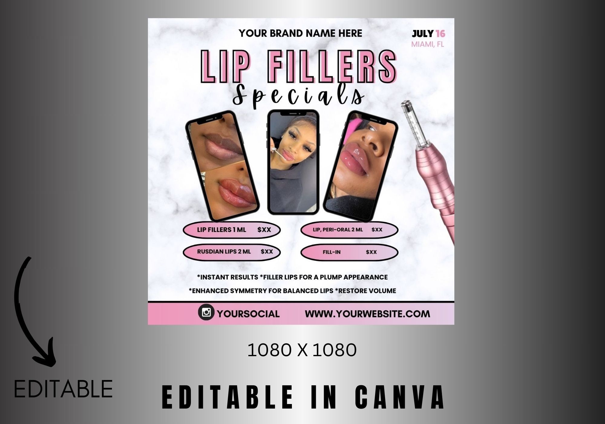 Hyaluron Pen Flyer, Hyaluron Pen, Instant Download, Dermal Filler, Lip ...