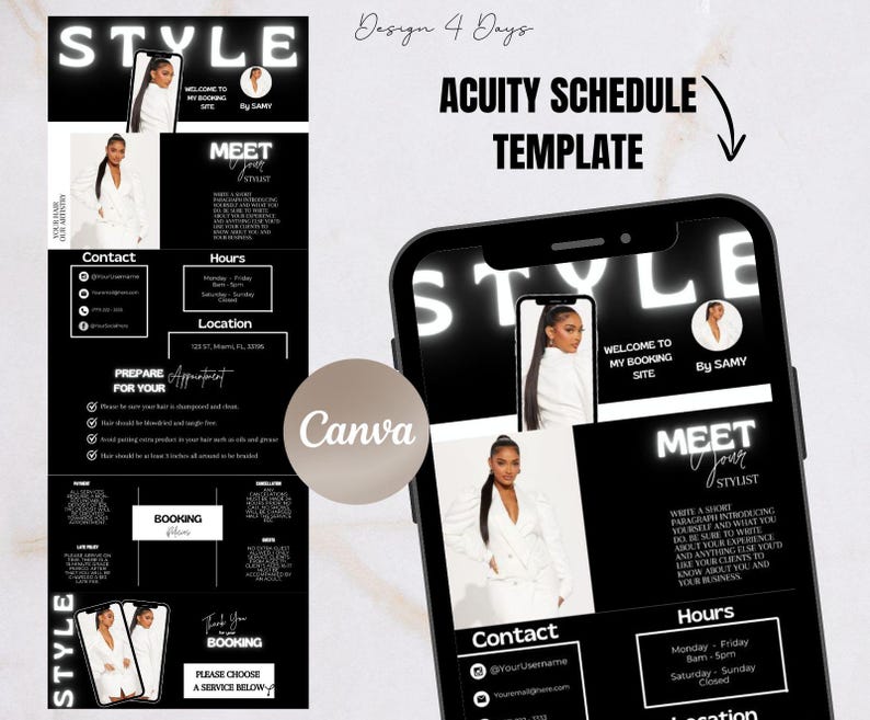 Hair Stylist Acuity Scheduling Template: Canva Branding (digital ...
