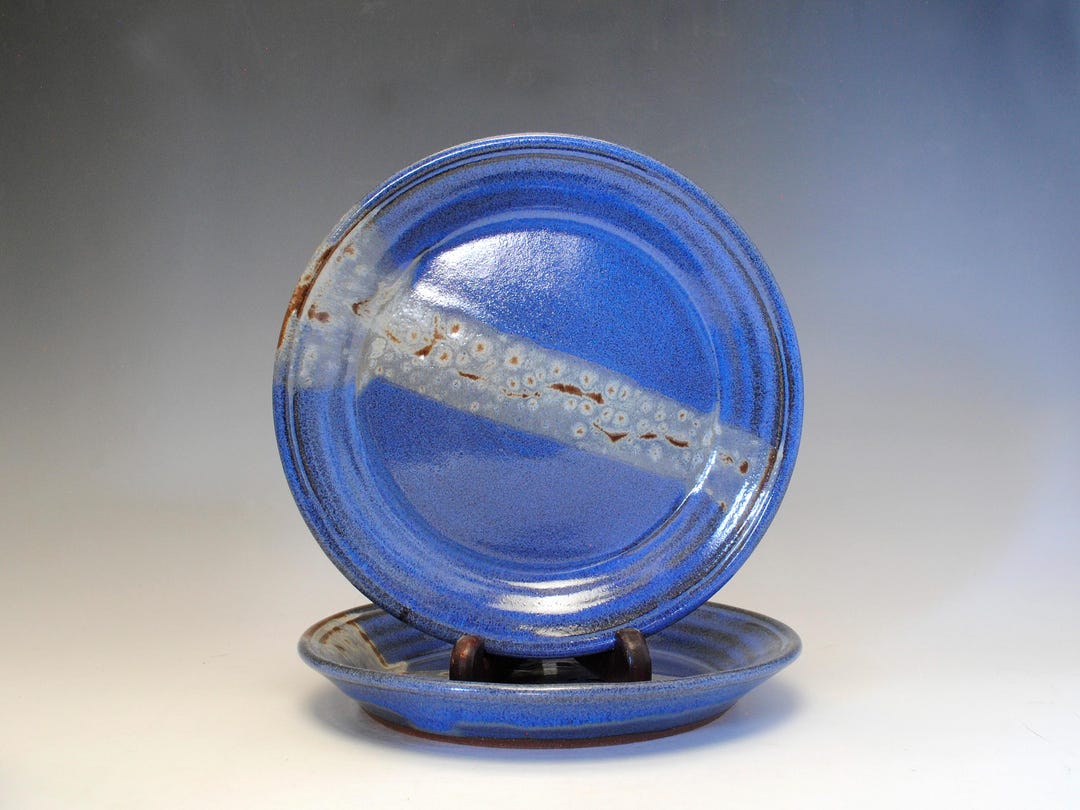 Set of 2 Plates, Blue Plate Set, Rustic Plates, Salad Plates, Small ...