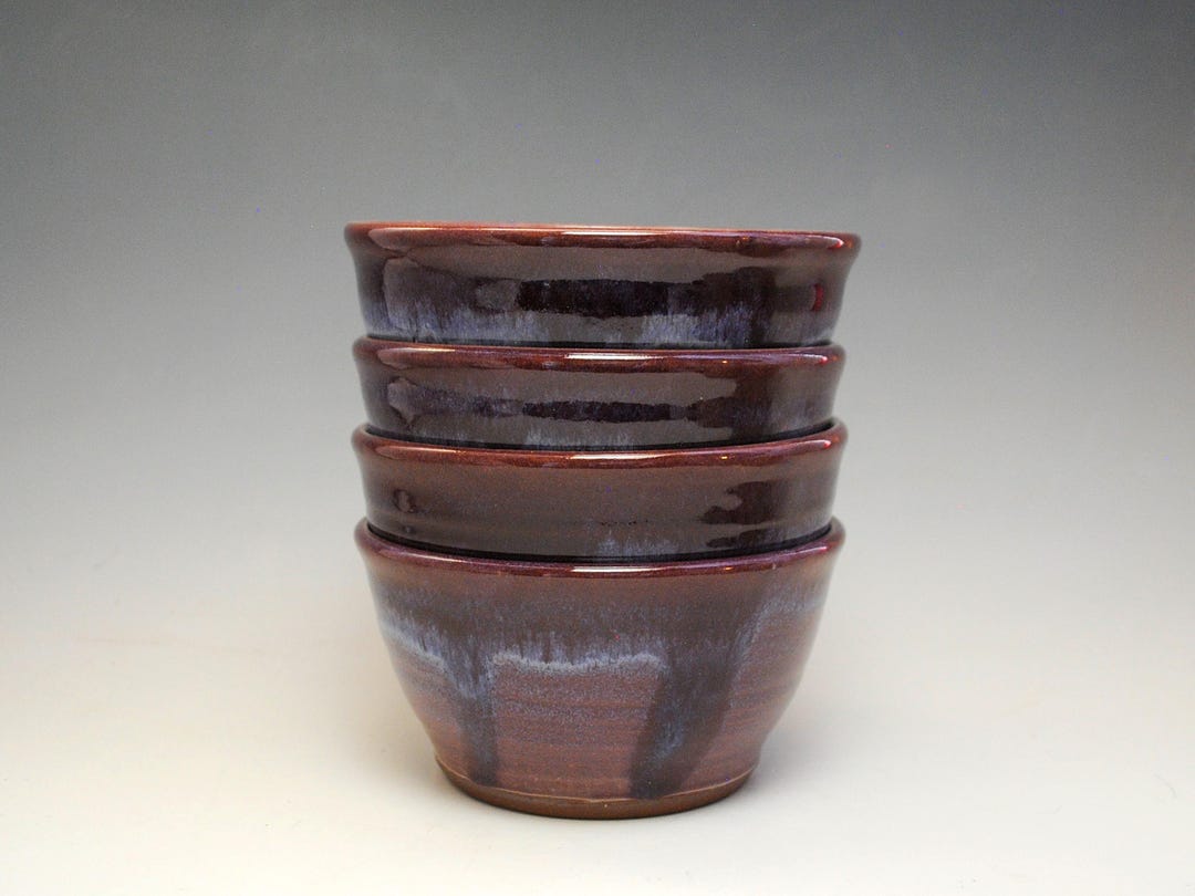 Rustic Purple Pottery Bowls, Set of 4, Hand Thrown Stoneware - Etsy