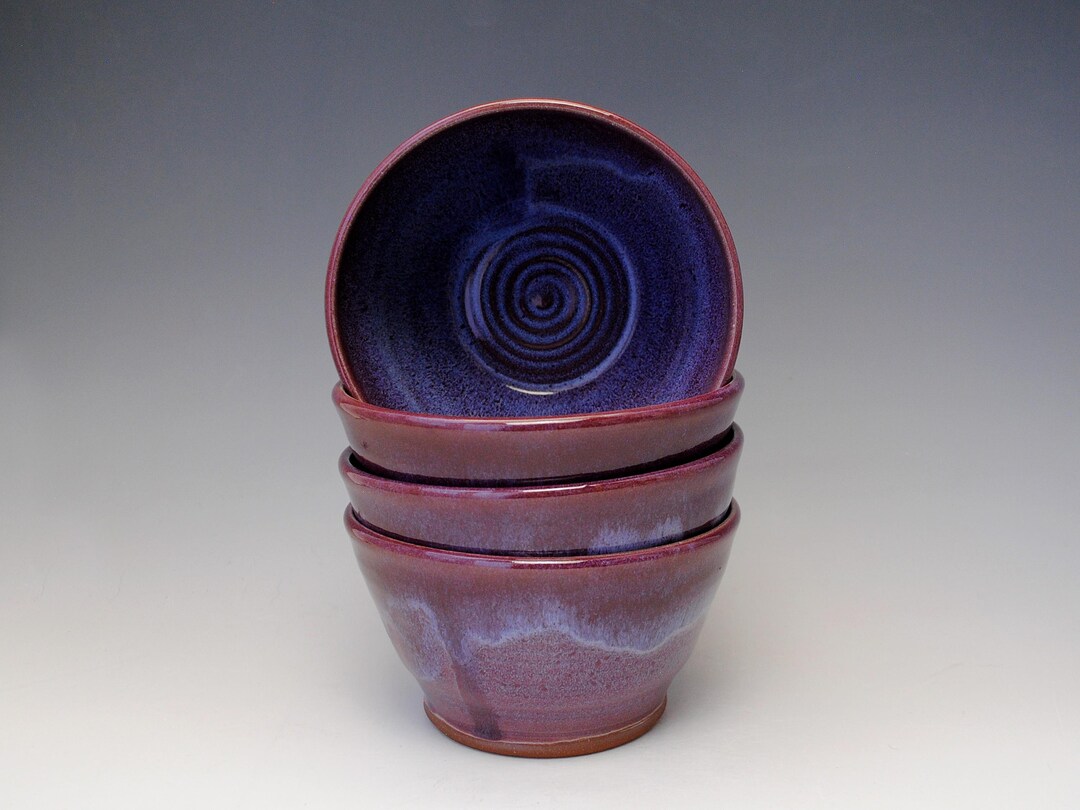 Set of 4 Purple Bowls, 20 Oz Cereal Bowls, Rustic Bowls, Pottery Bowls ...