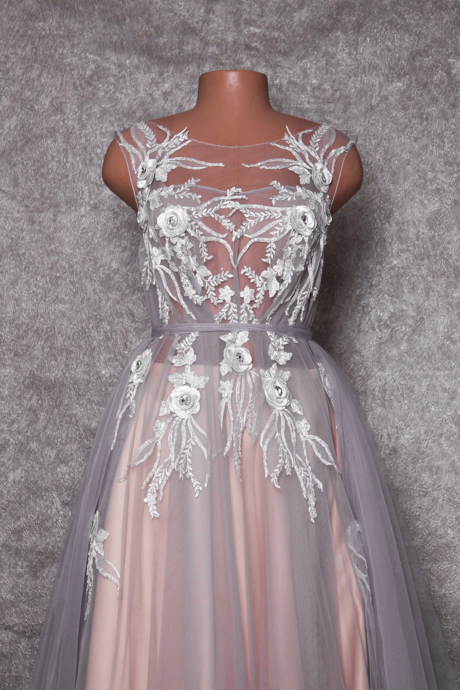 Tulle Wedding Dress, One Size Dress, Plus Size, Gray Evening Gown ...