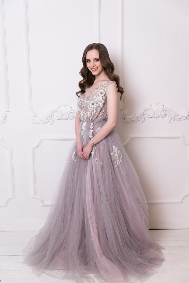 Tulle Wedding Dress, One Size Dress, Plus Size, Gray Evening Gown ...
