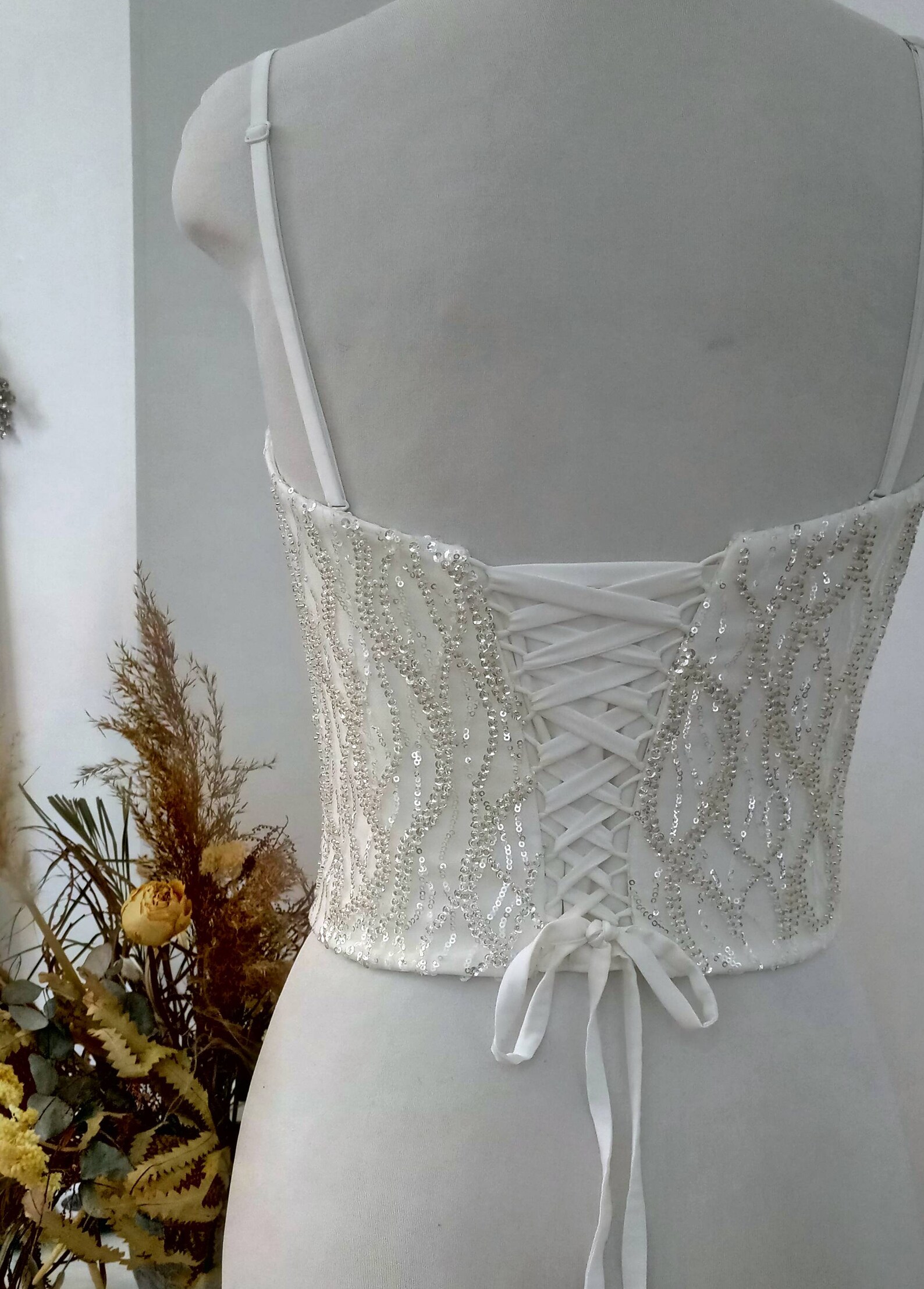 Crystal Corset Ivory Color, With Silver Crystal Bead, Smooth Neckline ...