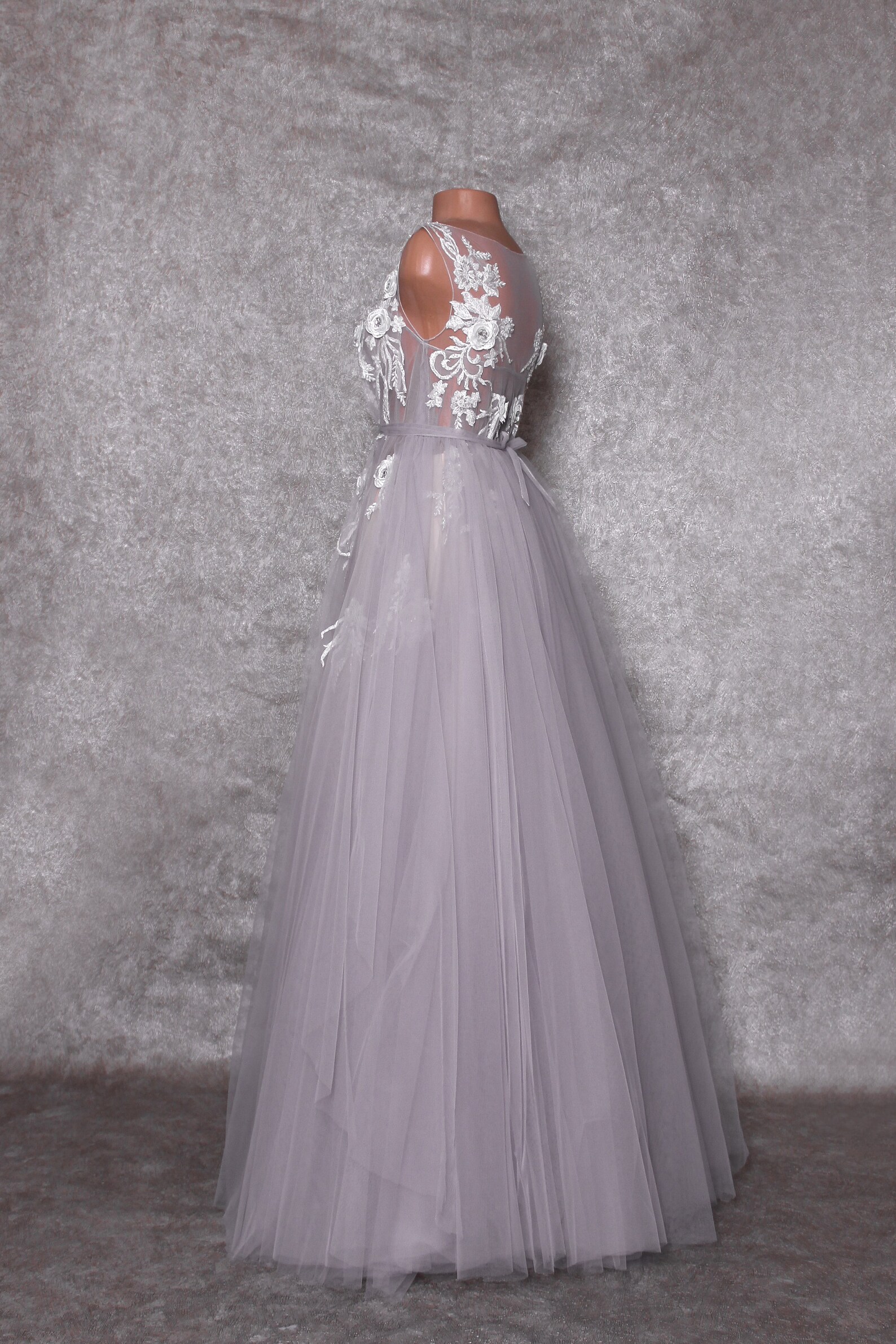 Tulle Wedding Dress, One Size Dress, Plus Size, Gray Evening Gown ...