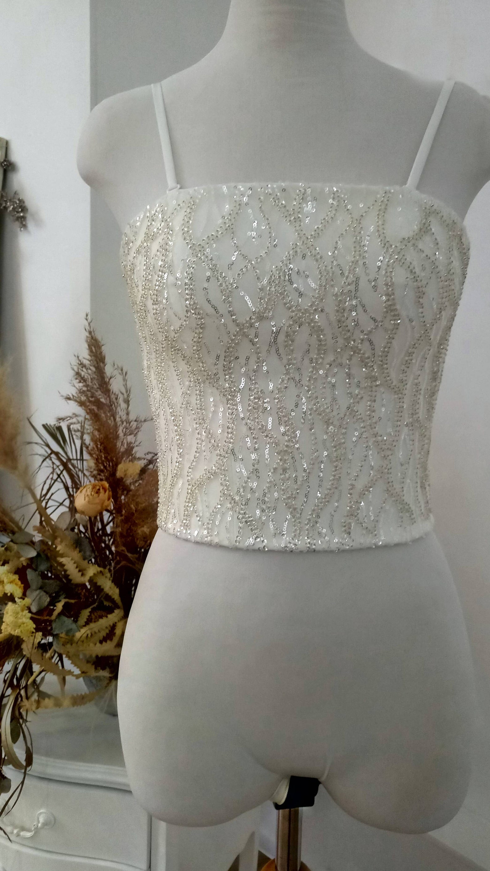 Crystal Corset Ivory Color, With Silver Crystal Bead, Smooth Neckline ...