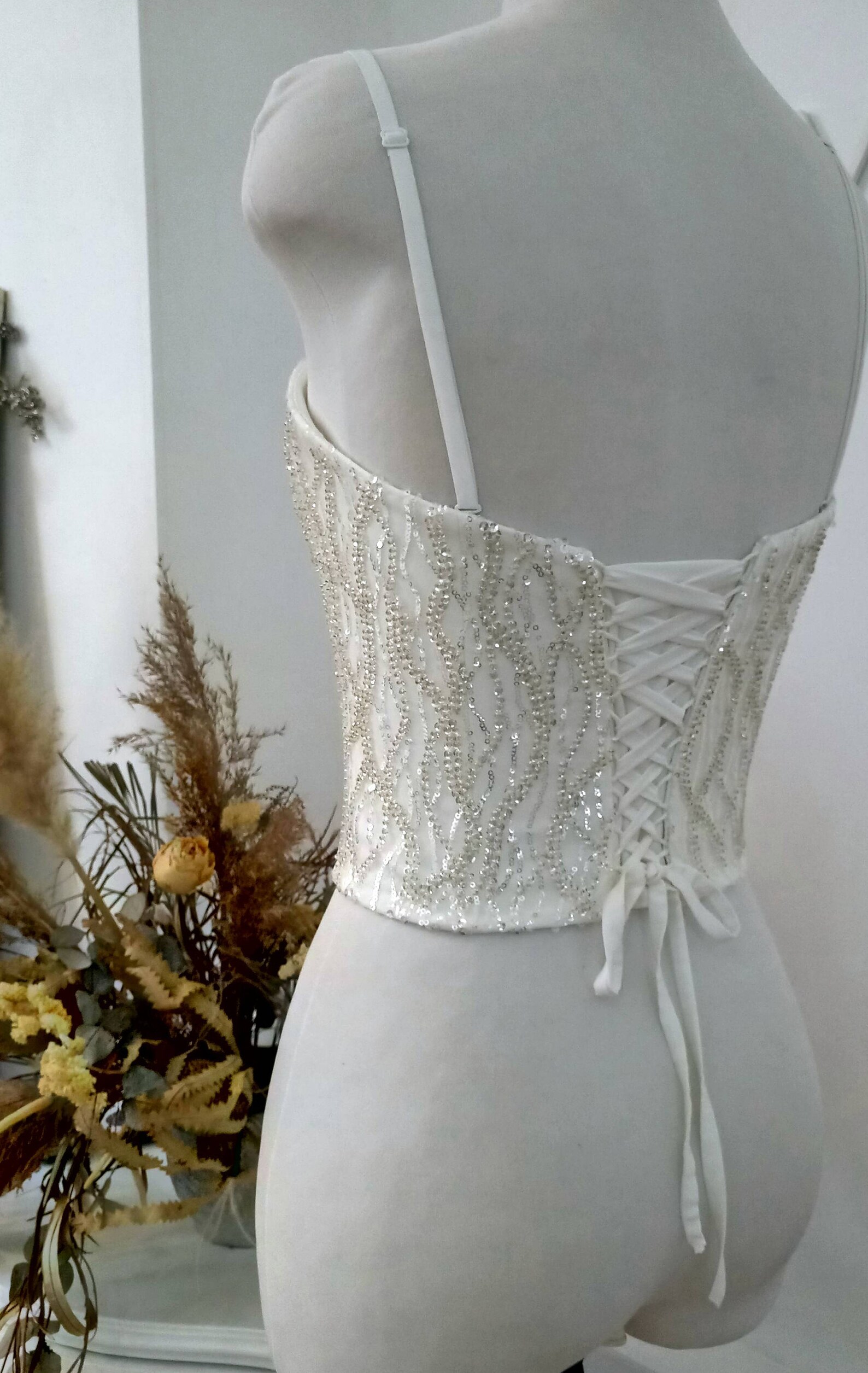 Crystal Corset Ivory Color, With Silver Crystal Bead, Smooth Neckline ...