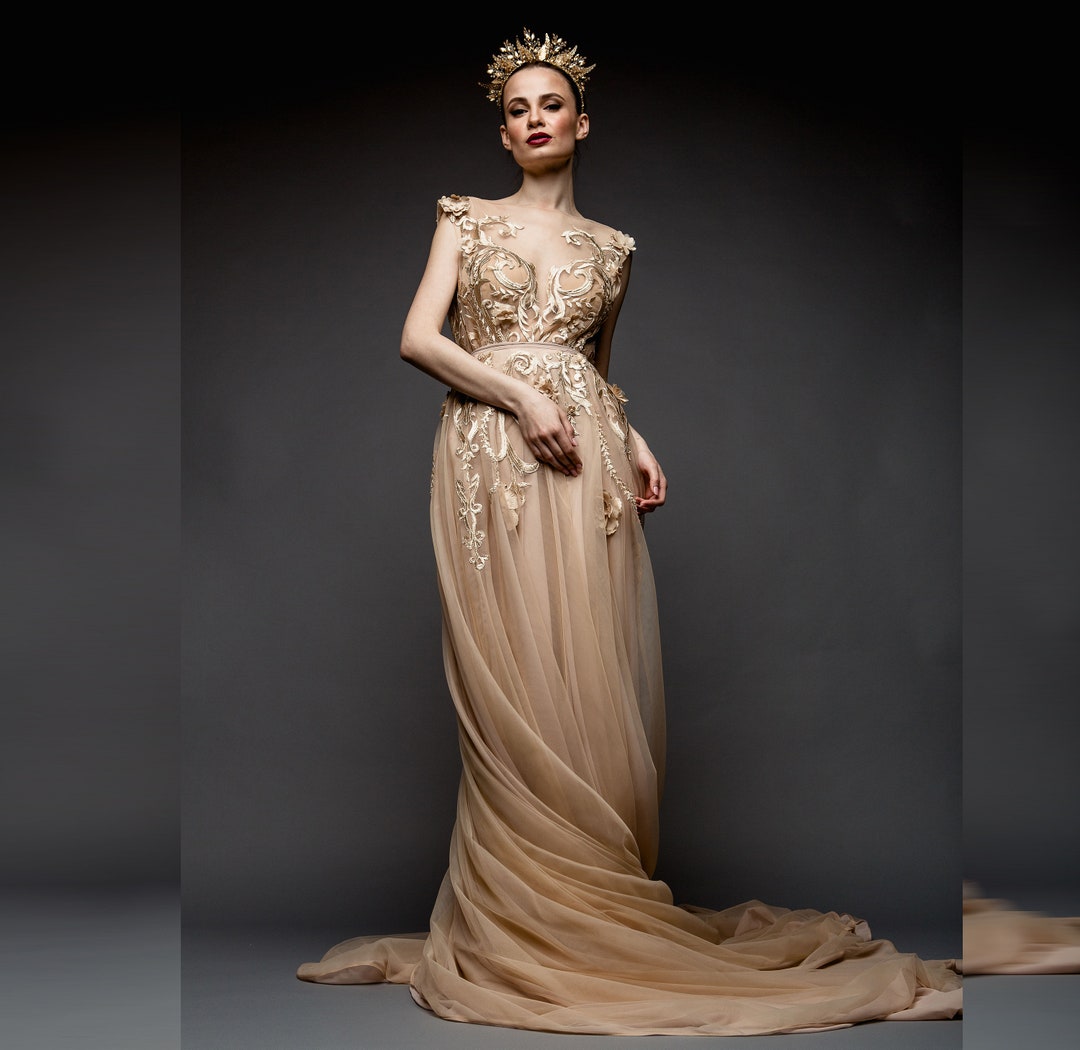 Golden Beige Dress 2piece Removable Skirt, Queen Bride Wedding Dresses ...