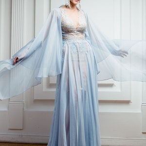 Long Sky Blue Evening Dress in the Greek Style With Detachable Shoulder ...