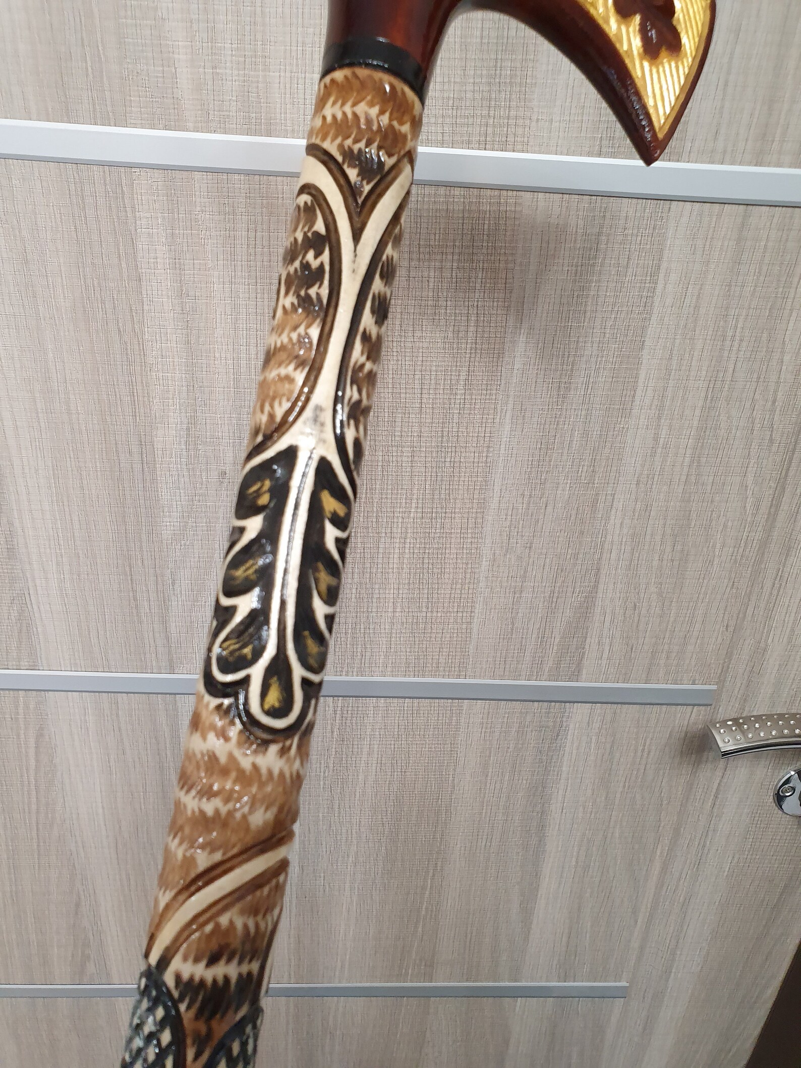 Oak Leaf and Acorn Walking Stick, Axe Handle Cane, Handmade, Hand ...