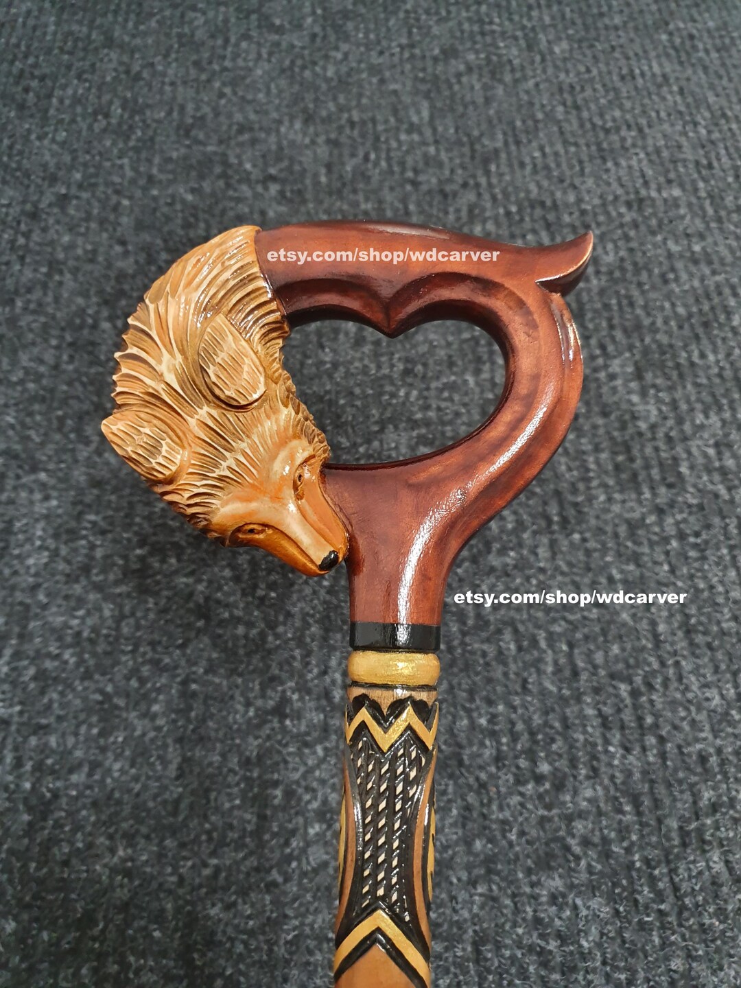 Fox Walking Stick, Handmade Wood Carved Fox Head Walking Cane - Etsy