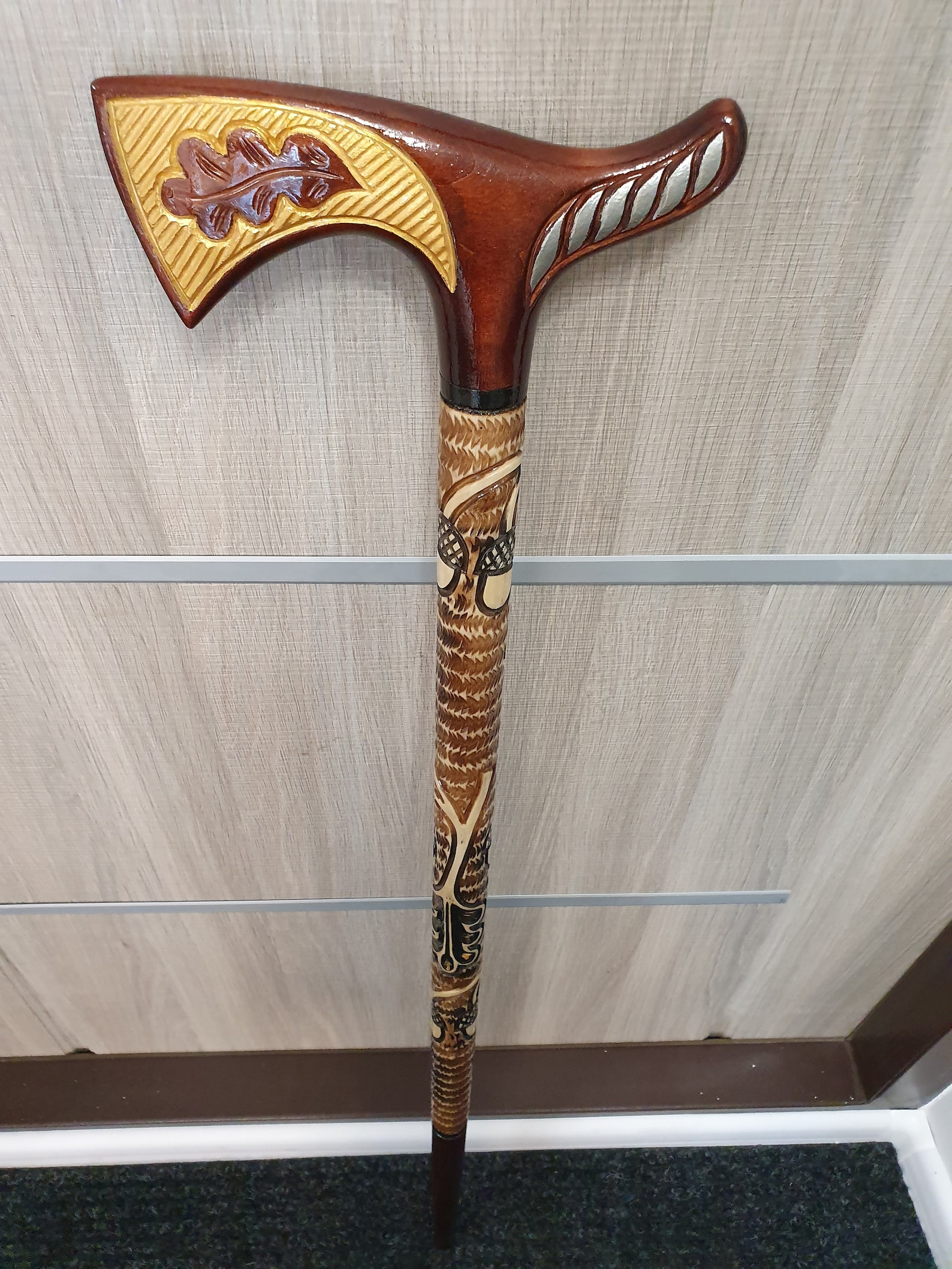 Oak Leaf and Acorn Walking Stick, Axe Handle Cane, Handmade, Hand ...