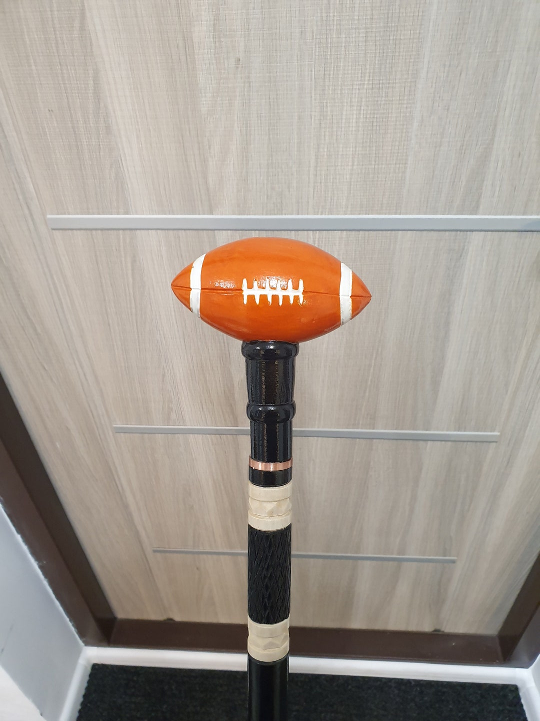 Football Walking Stick, Handmade, Wood Carved Football Ball Walking ...