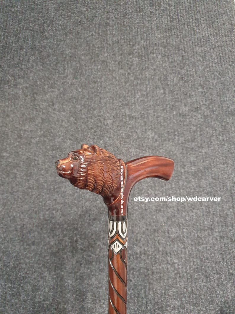 Bear Walking Stick, Handmade Wood Carved Bear Head Walking Cane - Etsy